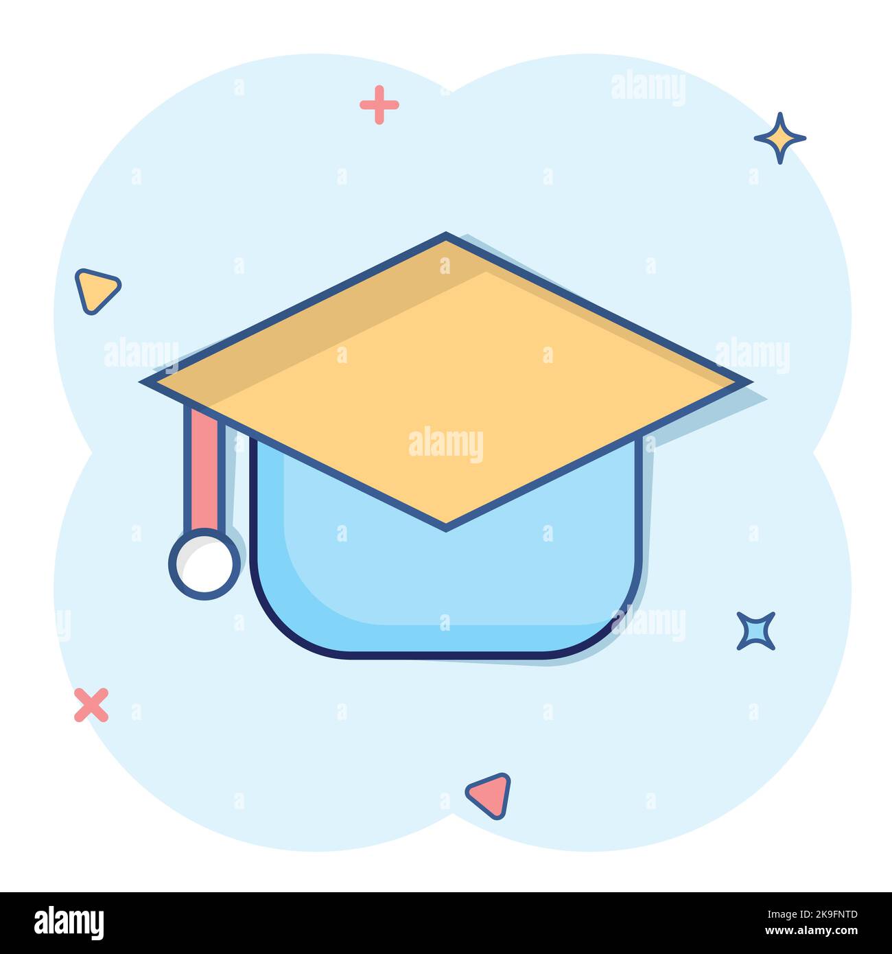 Graduation hat icon in comic style. Student cap cartoon vector ...