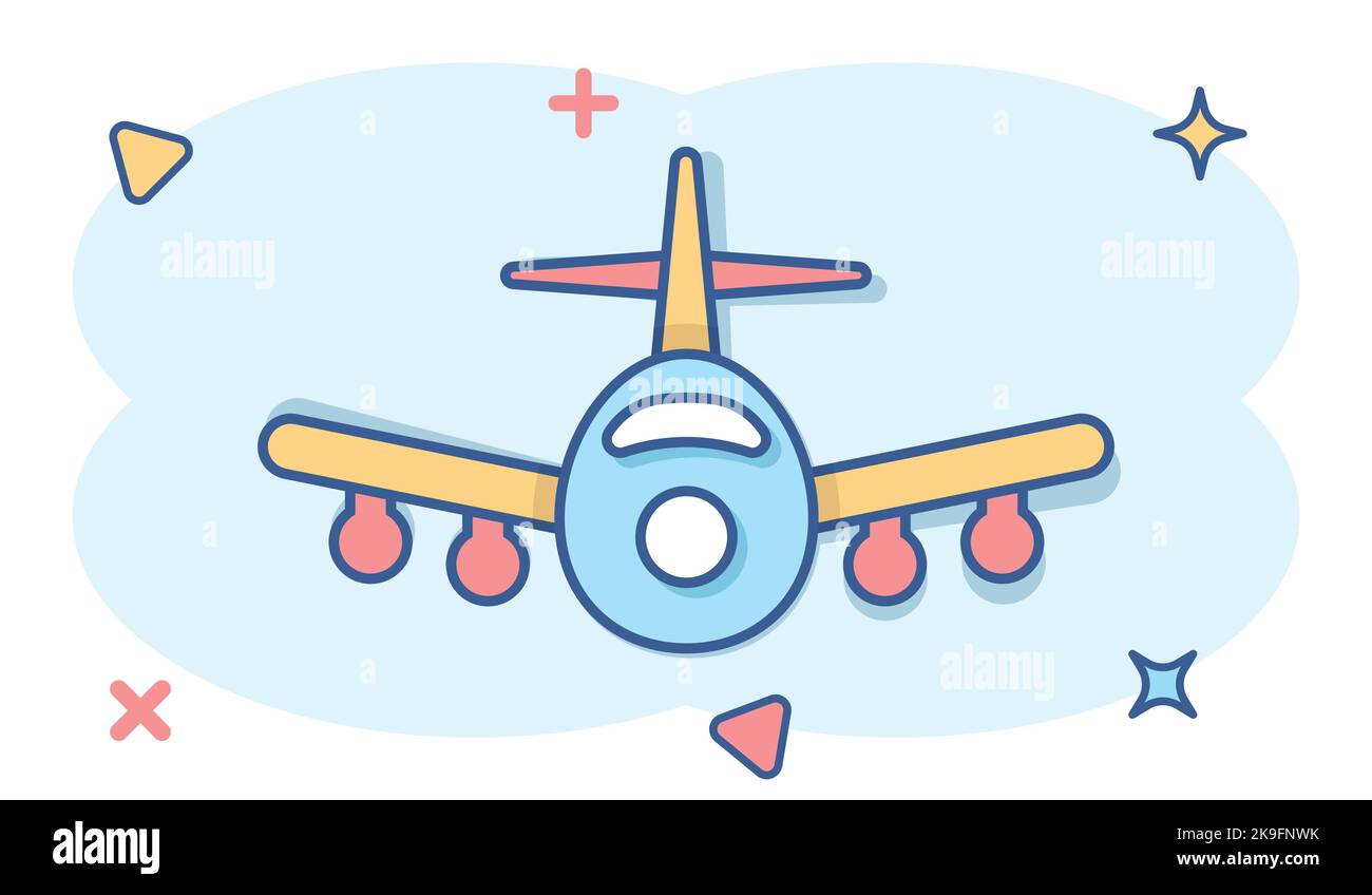 Plane icon in comic style. Airplane cartoon vector illustration on ...