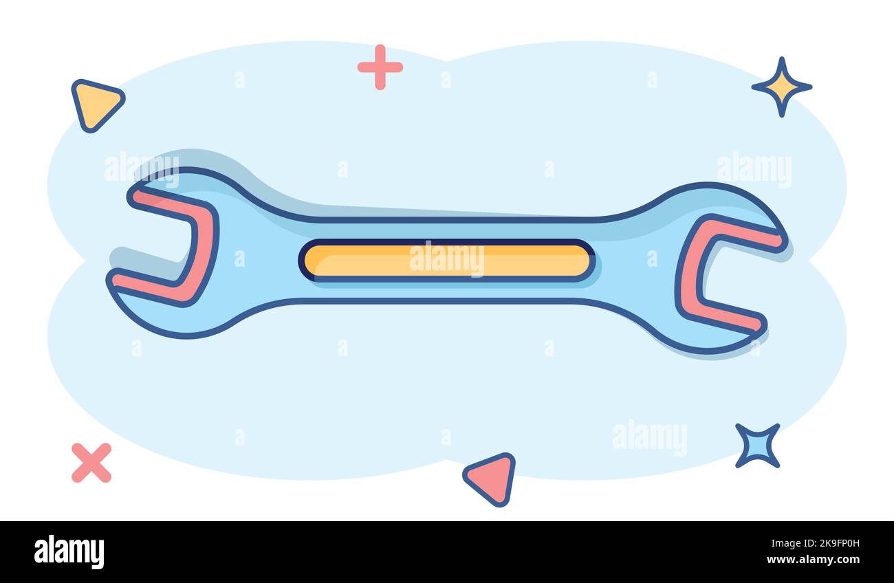 Wrench icon in comic style. Spanner key cartoon vector illustration on ...