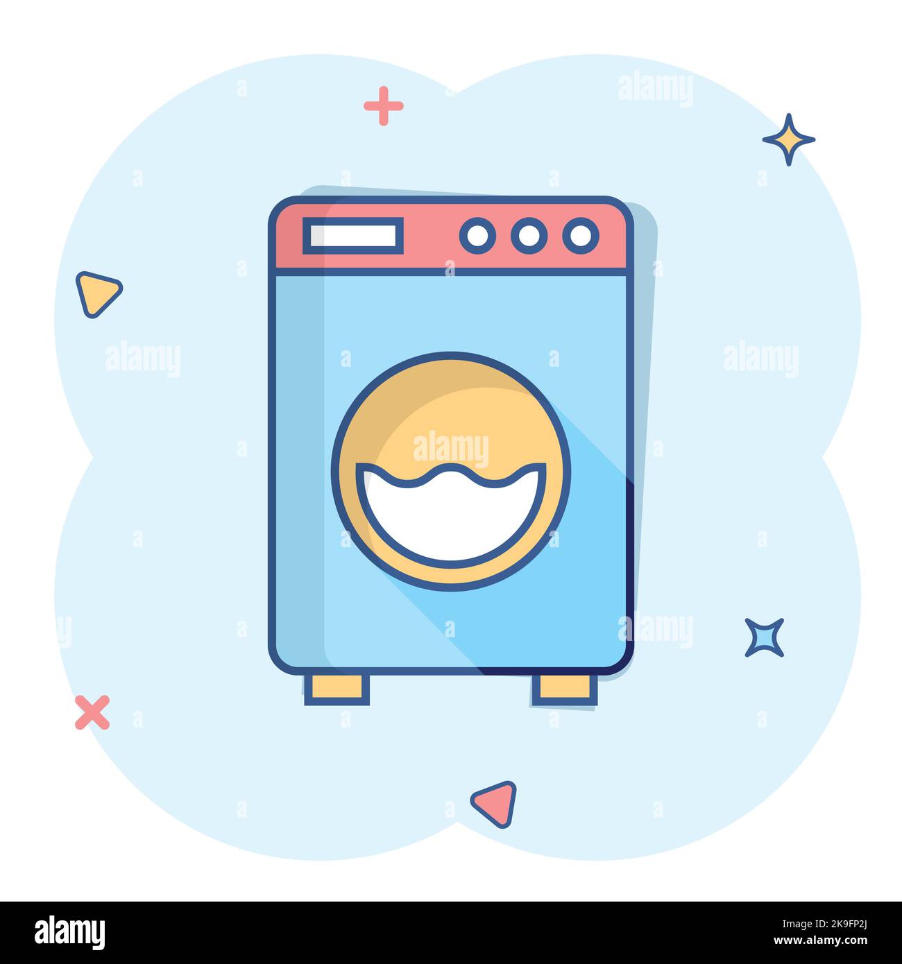Washing machine icon in comic style. Washer cartoon vector illustration ...