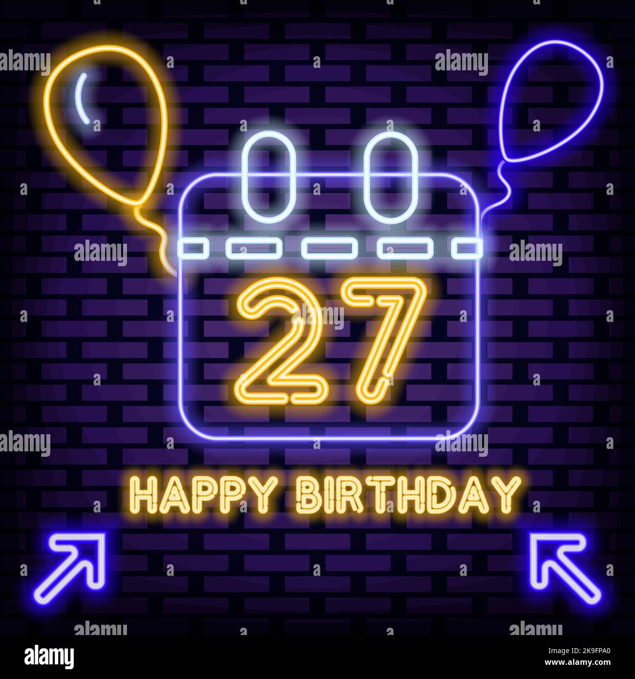 27th Happy Birthday 27 Year old Neon Sign Vector. Glowing with colorful ...