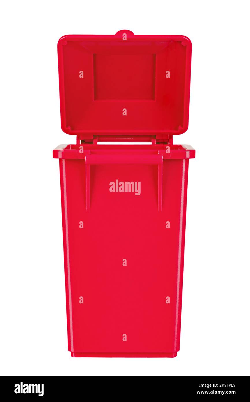 A new unbox red large plastic bin isolated on white background. Garbage ...