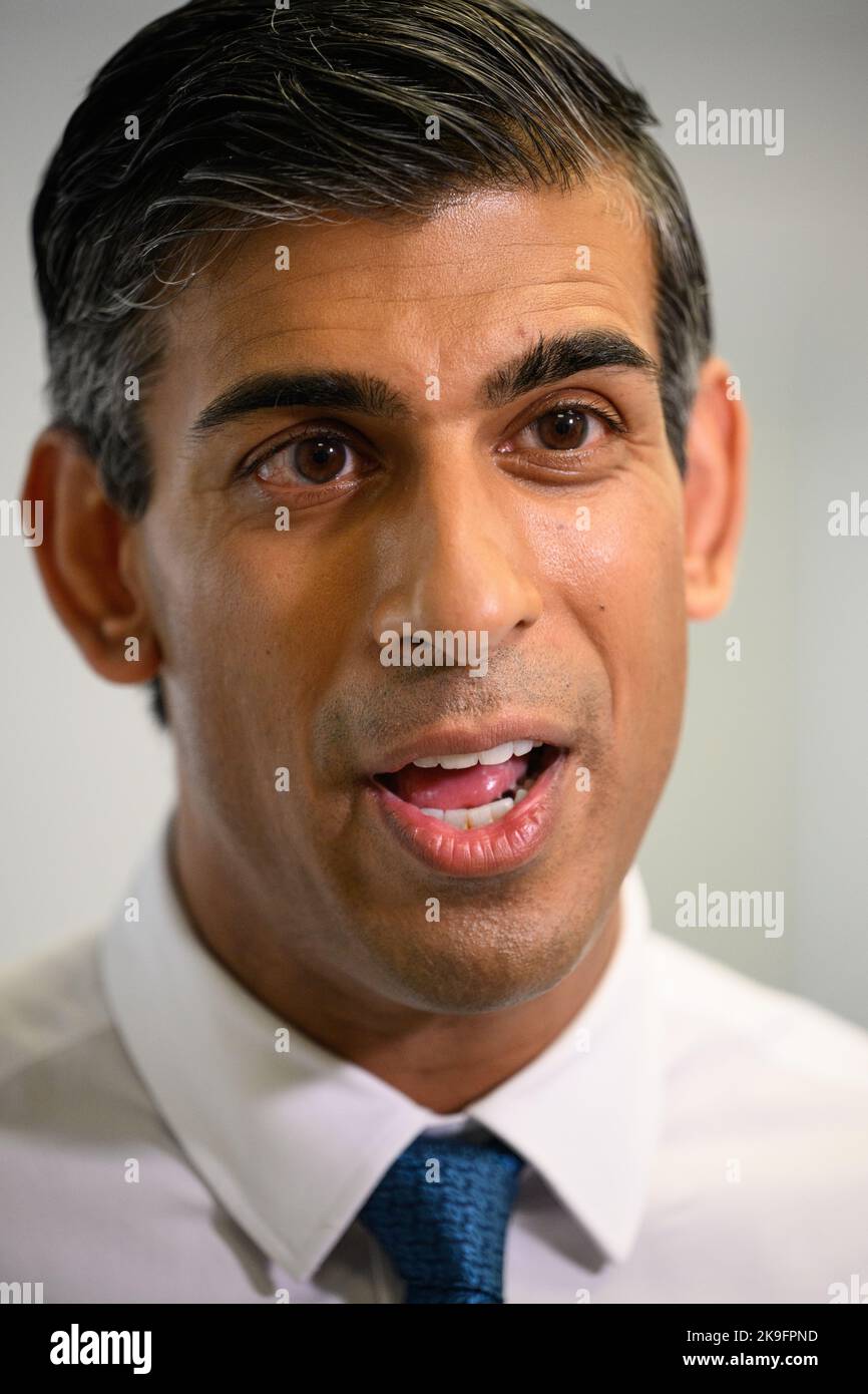 Prime Minister Rishi Sunak speaks to the media during a visit to ...