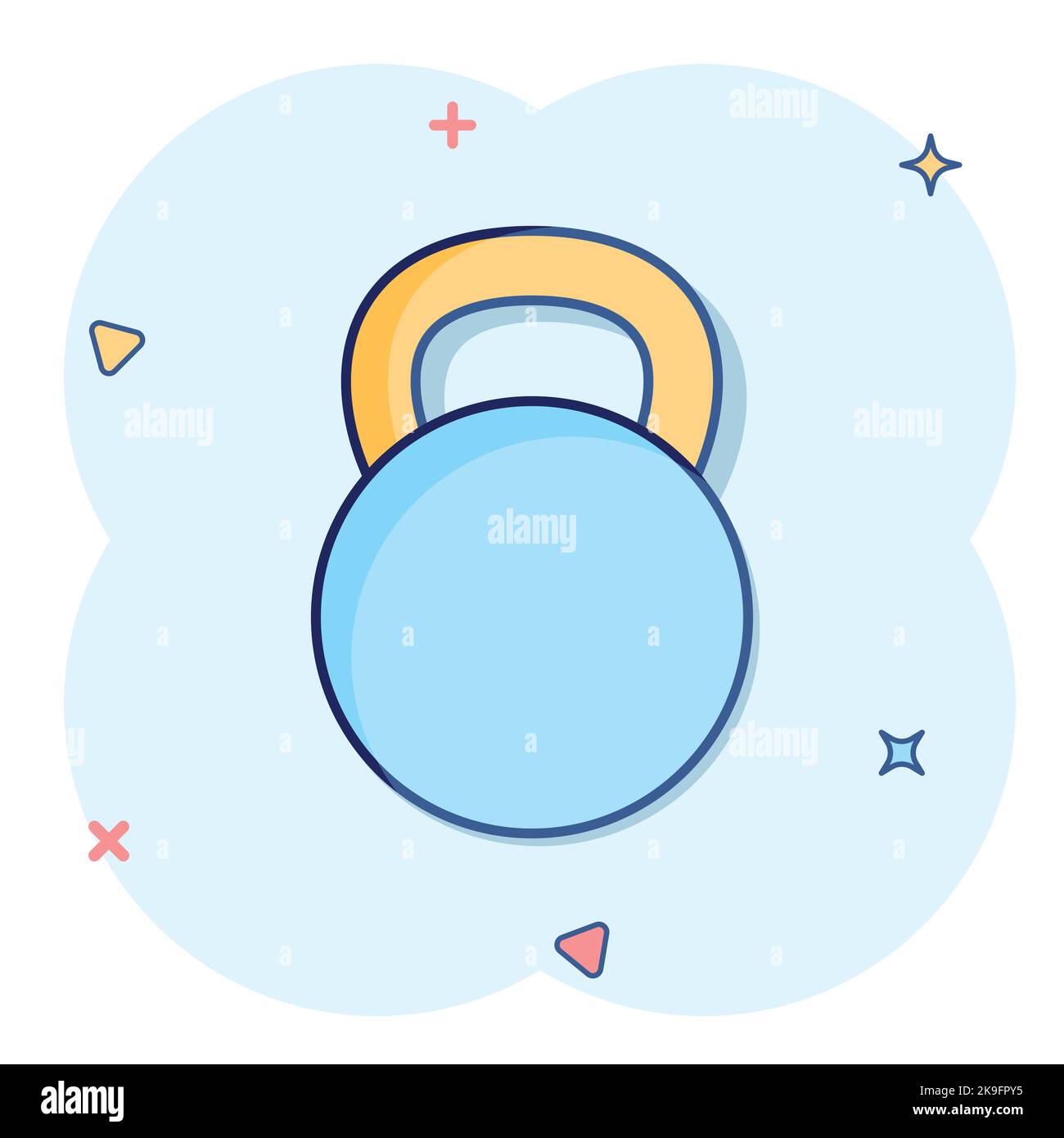 Kettlebell icon in comic style. Barbell sport equipment cartoon vector ...