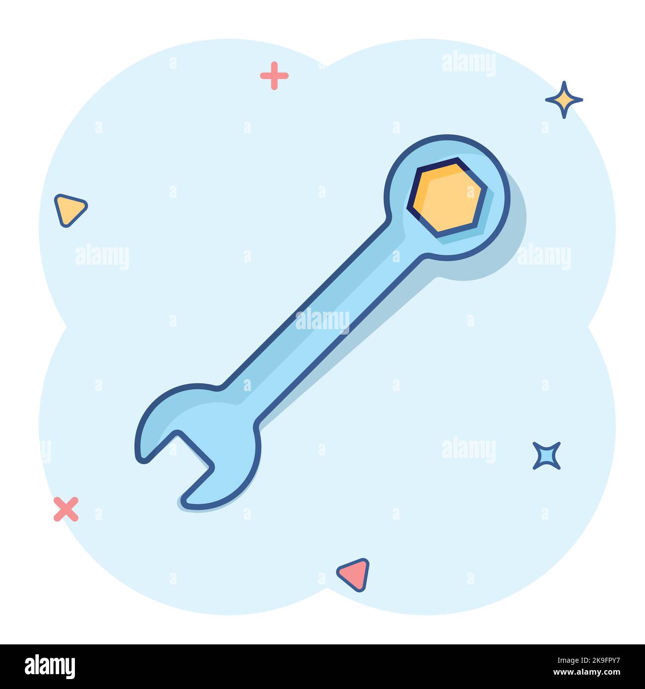 Wrench icon in comic style. Spanner key cartoon vector illustration on ...