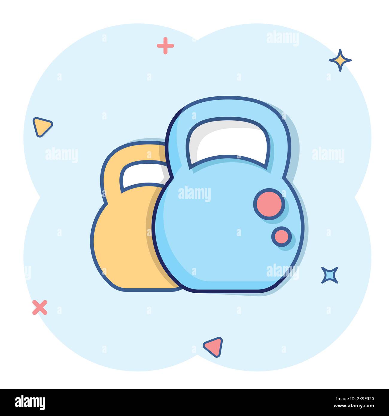 Kettlebell icon in comic style. Barbell sport equipment cartoon vector ...