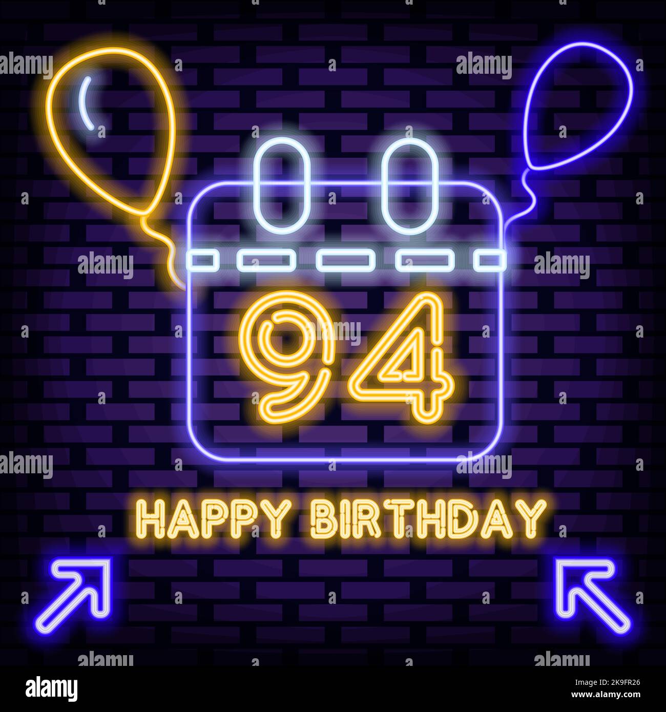 94th Happy Birthday 94 Year old Neon quote. Neon script. Light banner ...