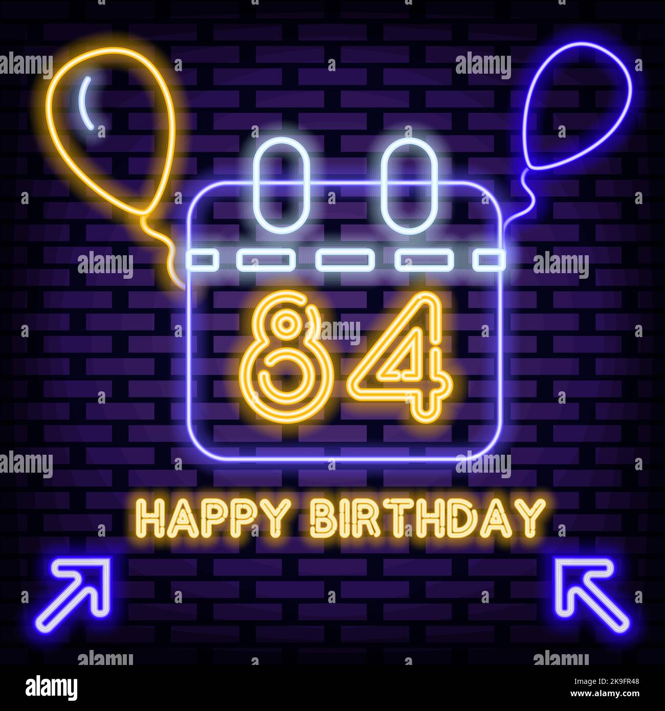 84th Happy Birthday 84 Year old Neon signboards. Bright signboard. Neon ...