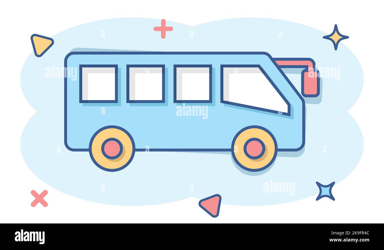 Bus icon in comic style. Coach cartoon vector illustration on white ...