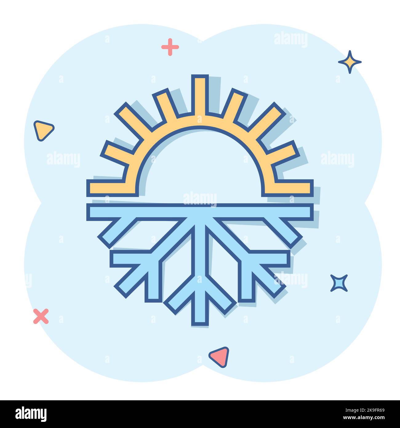 Snowflake and sun icon in comic style. Climate control cartoon vector ...