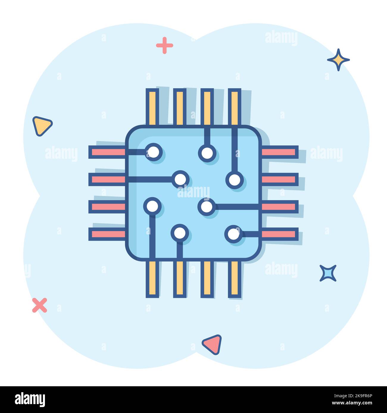 Computer cpu icon in comic style. Circuit board cartoon vector ...