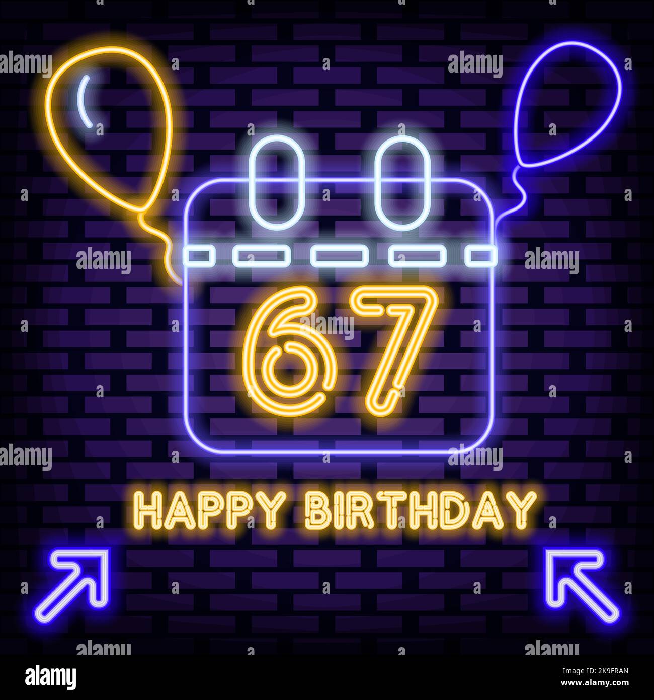 67th Happy Birthday 67 Year old Badge in neon style. Neon script. Light ...