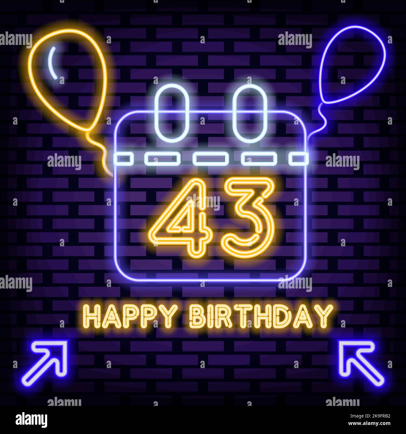 43th Happy Birthday 43 Year old Neon Sign Vector. On brick wall ...