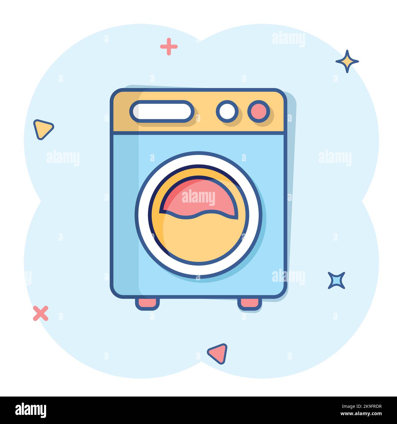 Washing machine icon in comic style. Washer cartoon vector illustration ...