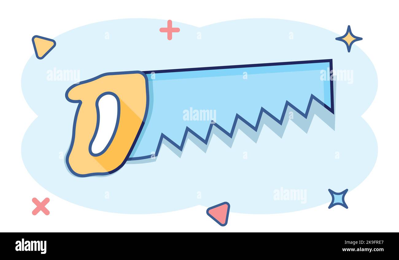 Saw blade icon in comic style. Working tools cartoon vector ...
