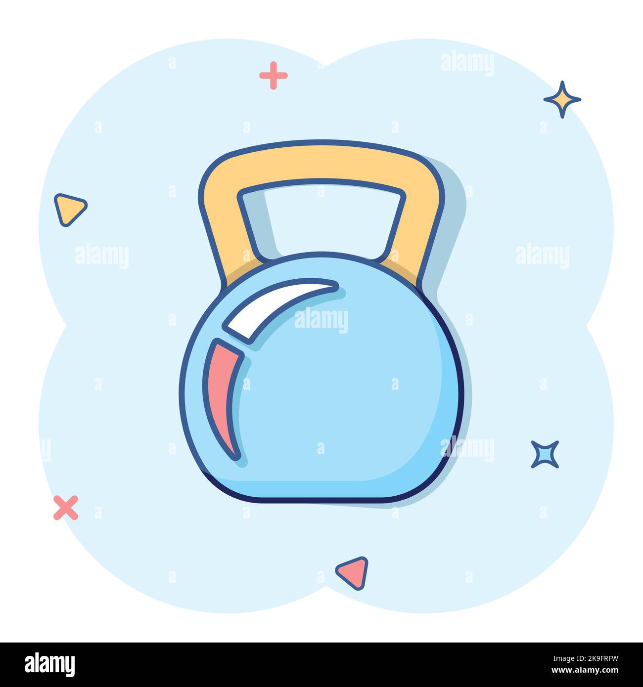 Kettlebell icon in comic style. Barbell sport equipment cartoon vector ...