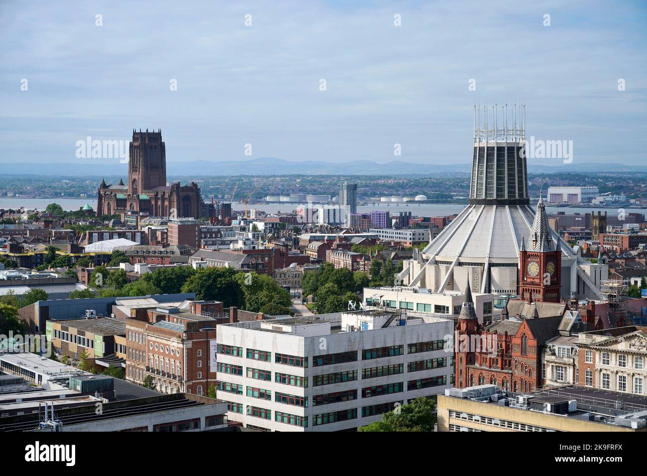A high-level panoramic view of Liverpool City Centre skyline, north ...