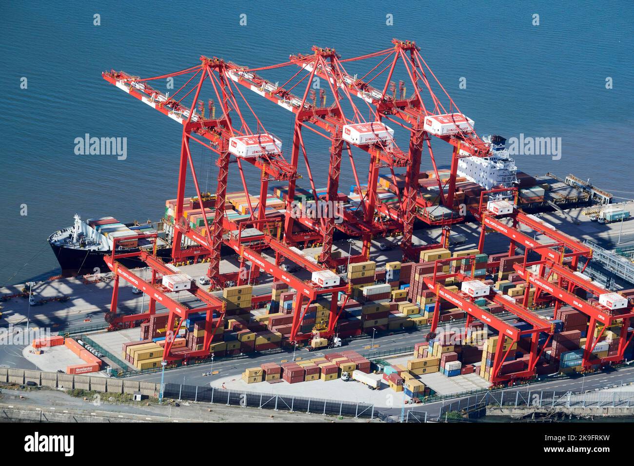 An aerial view of Peel Port at Seaforth Docks, Merseyside, Liverpool ...