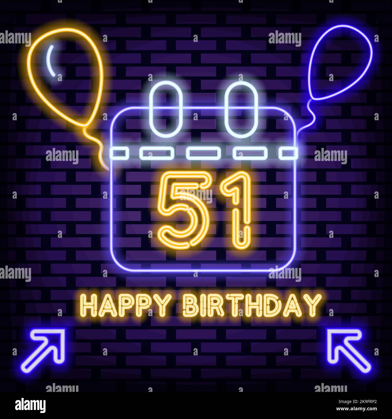 51th Happy Birthday 51 Year old Neon Sign Vector. Bright signboard ...