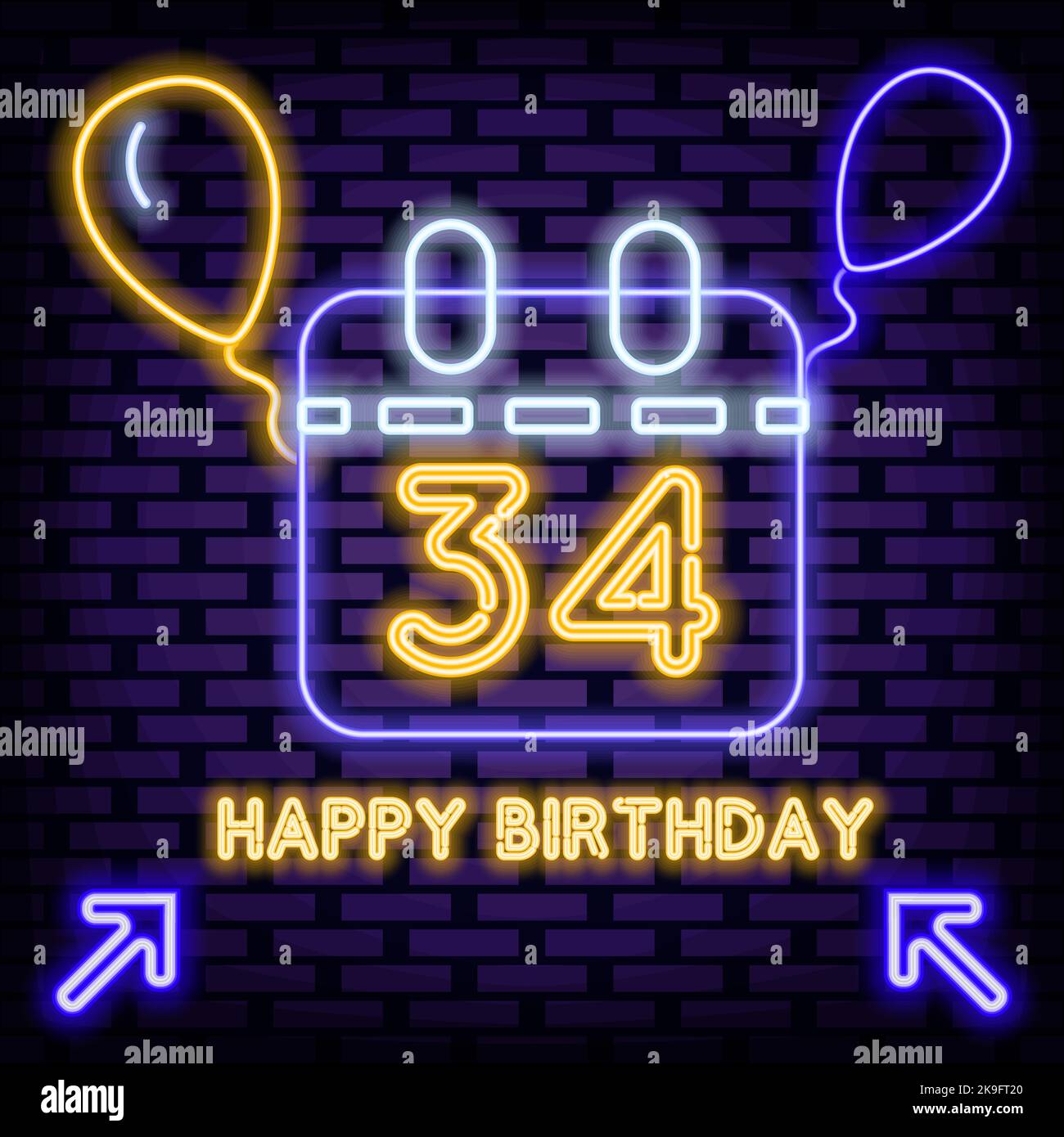 34th Happy Birthday 34 Year old Neon sign. Neon script. Light art Stock ...