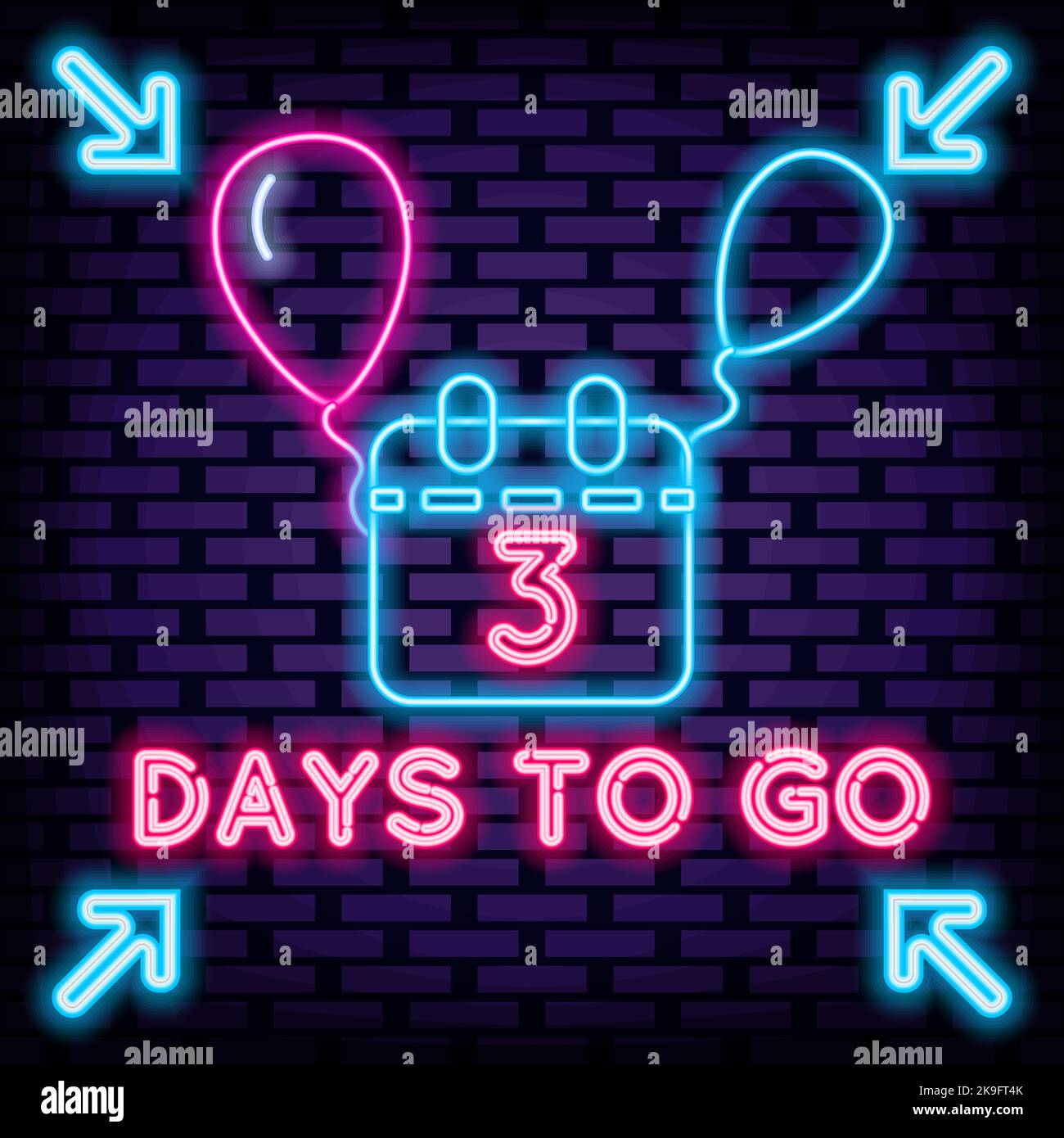 3 Days To Go Neon signboards. Glowing with colorful neon light. Light ...