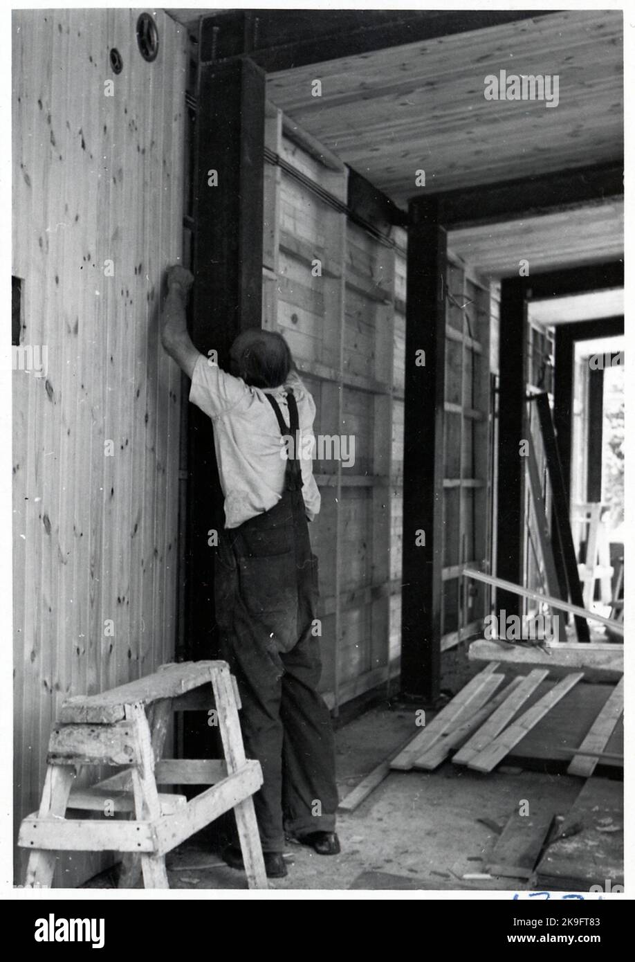 Inner panel nailing during the building of Sigtuna bus station Stock ...
