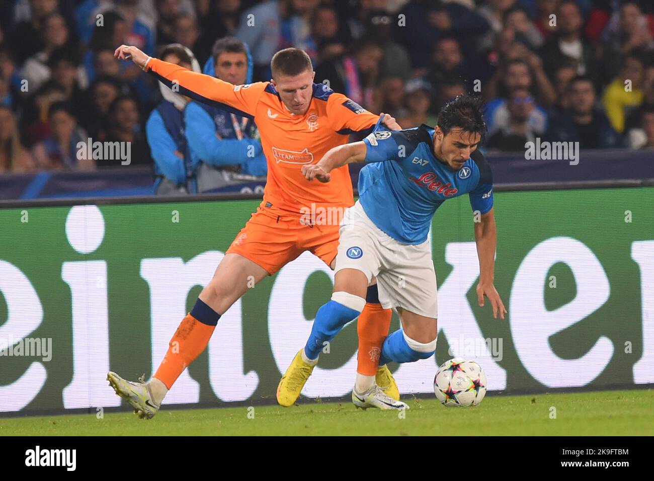 Naples, Italy. 26th Oct, 2022. Eljif Elmas of SSC Napoli and Ryan Kent ...