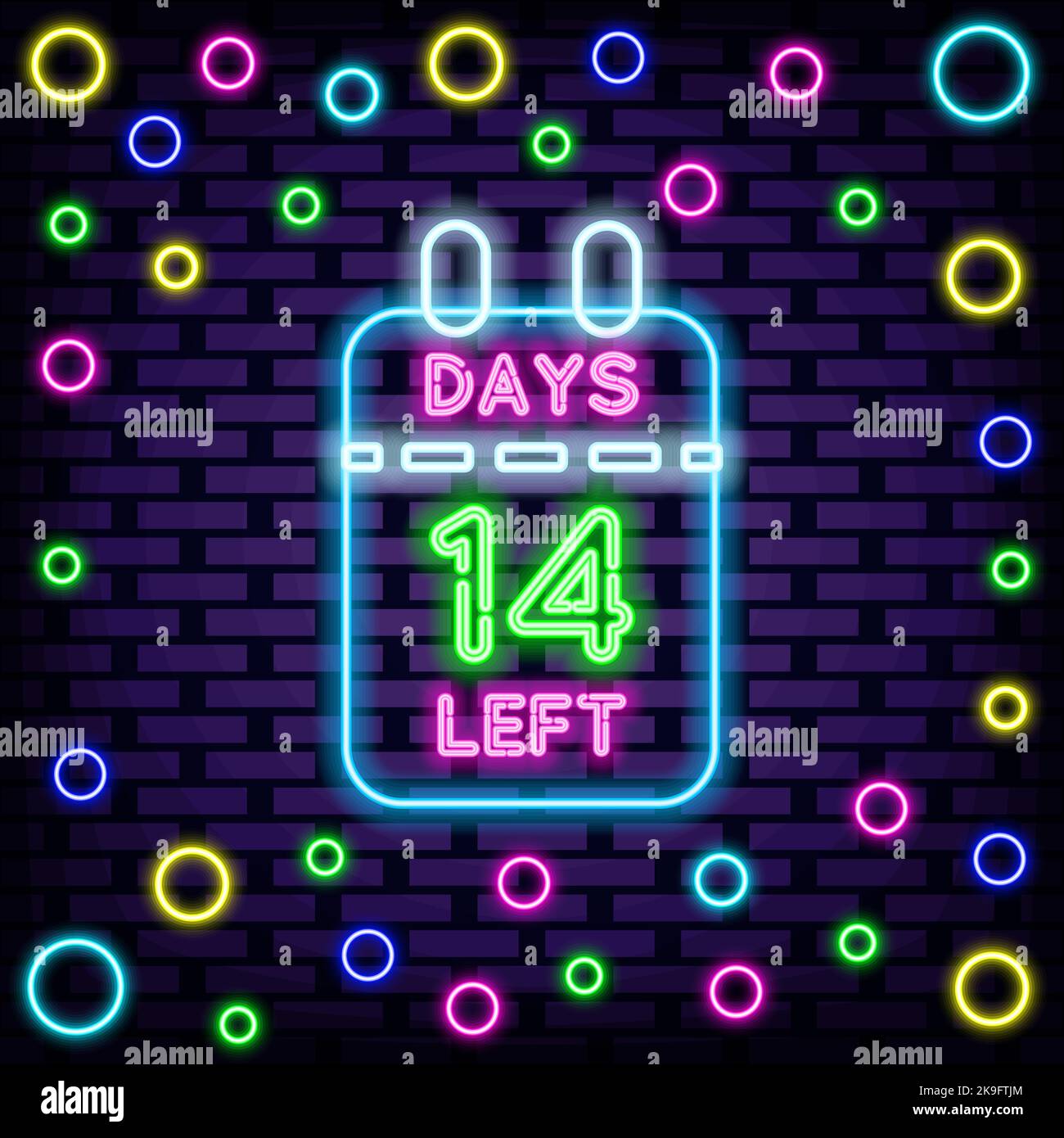 14 Days Left Neon signboards. Glowing with colorful neon light. Night ...