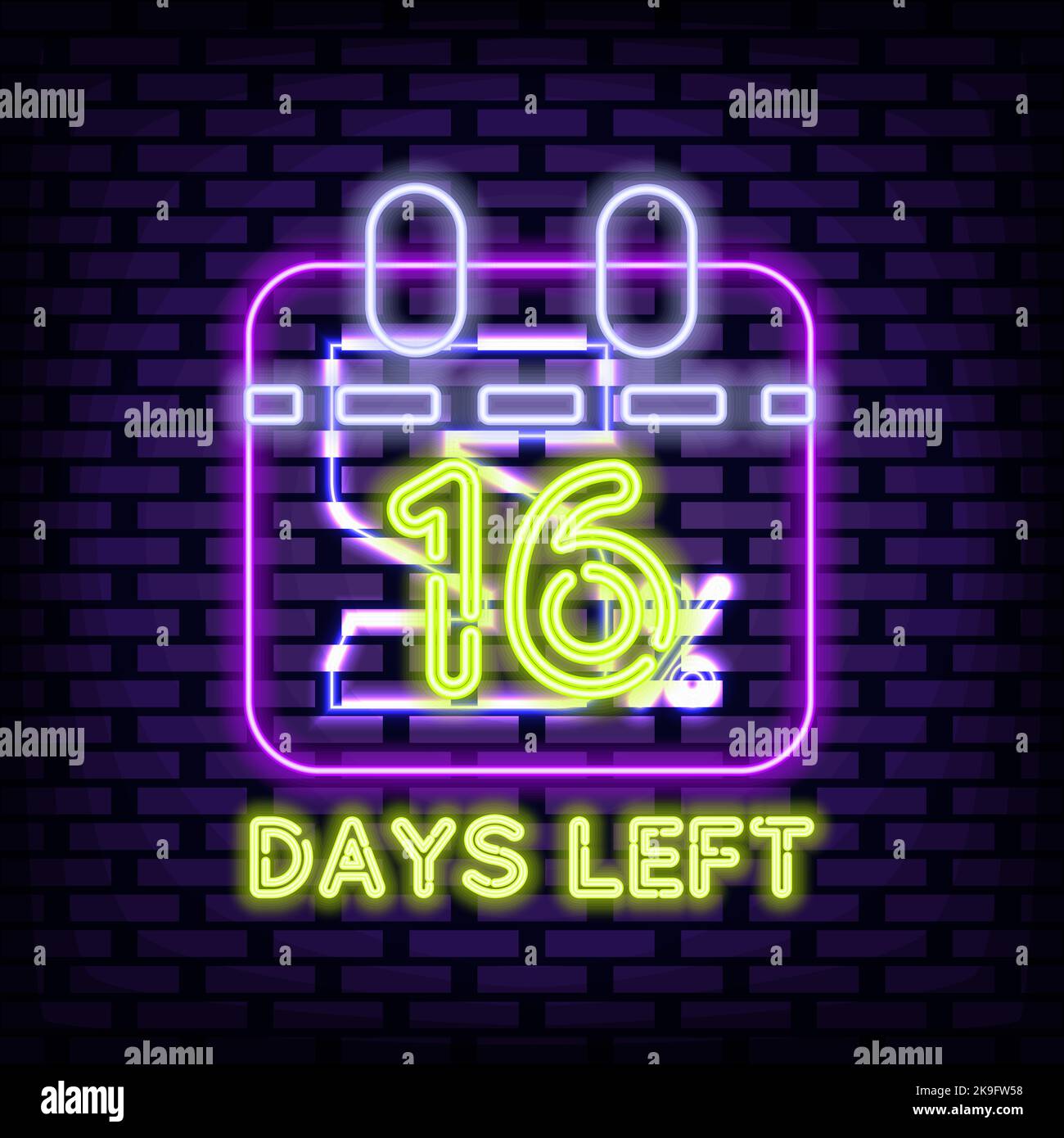 16 Days Left Neon Sign Vector. On brick wall background. Light banner ...