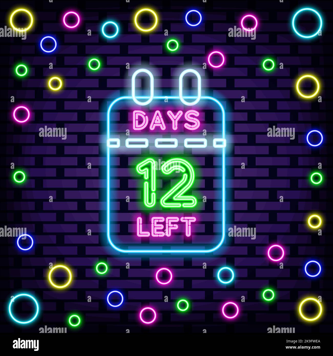 12 Days Left Neon Sign Vector. Glowing with colorful neon light. Night ...