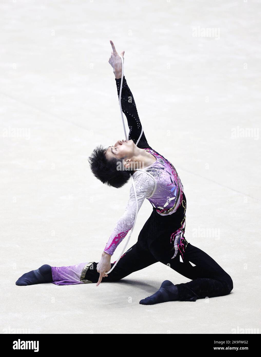 Kosuke Hori performs his rope routine at the rhythmic gymnastics national championships at ...