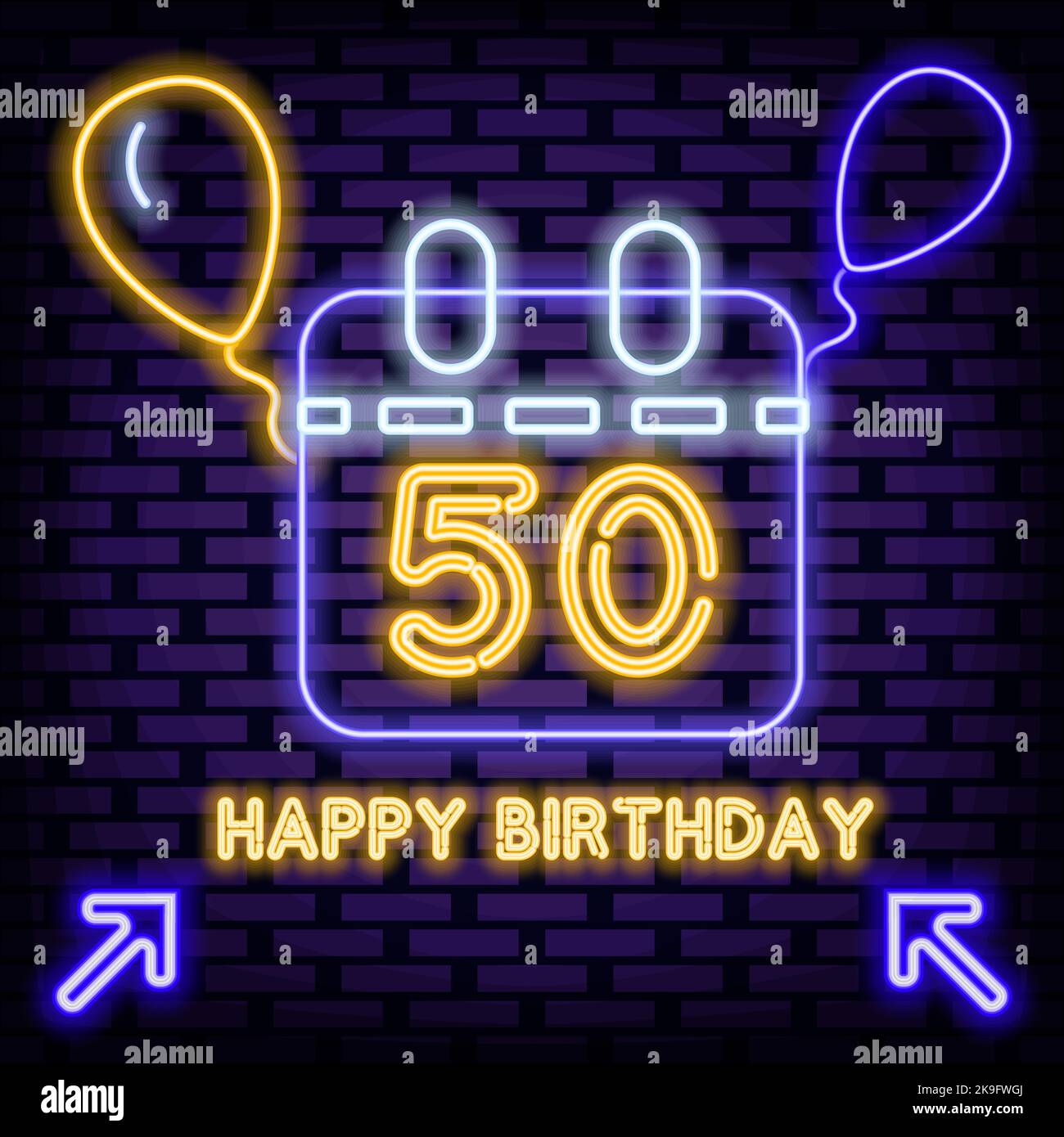 50th Happy Birthday 50 Year old Neon Sign Vector. Bright signboard ...