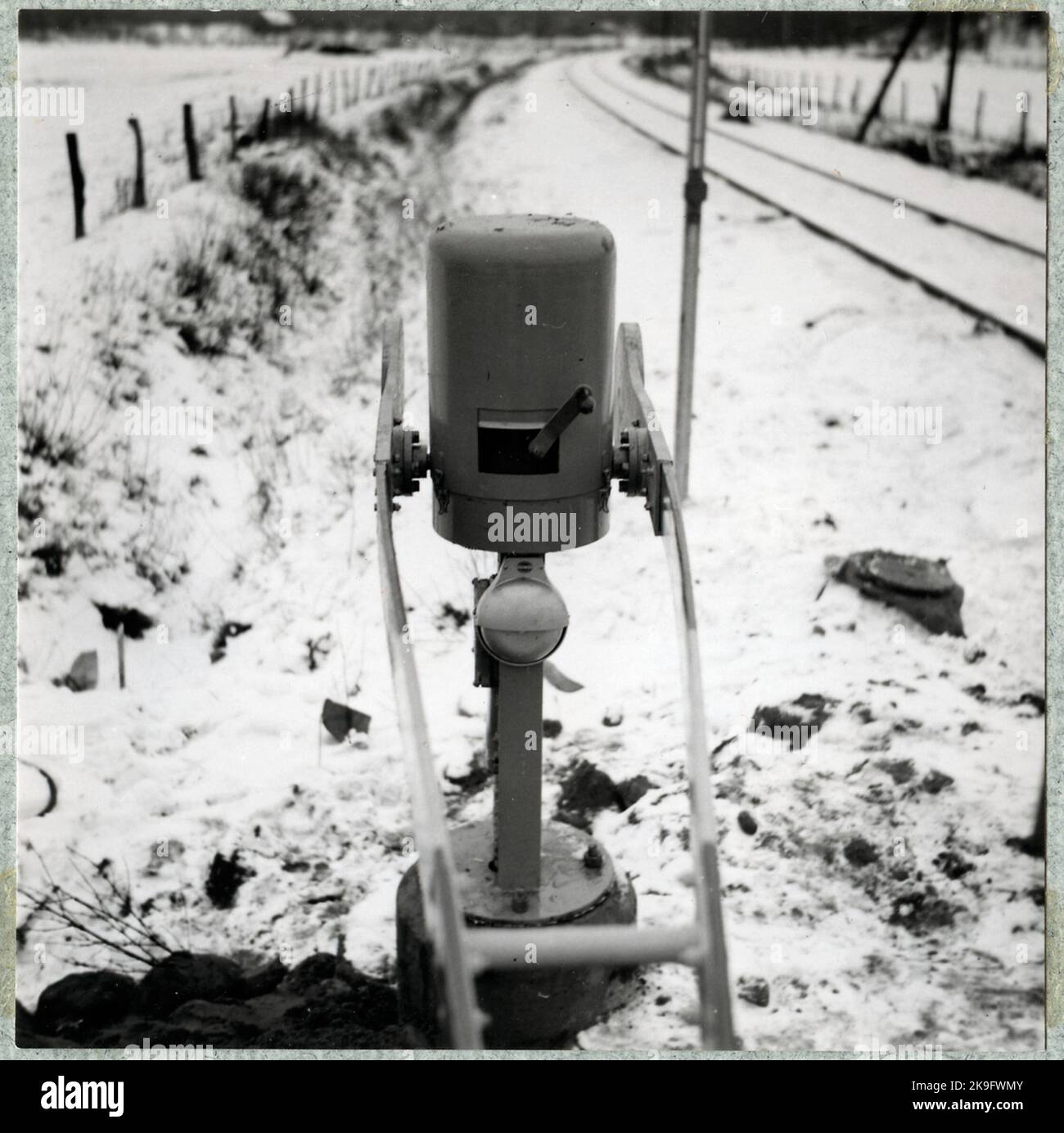Railway boom at railway crossing at Hjortstigen in Ljungby, on the ...