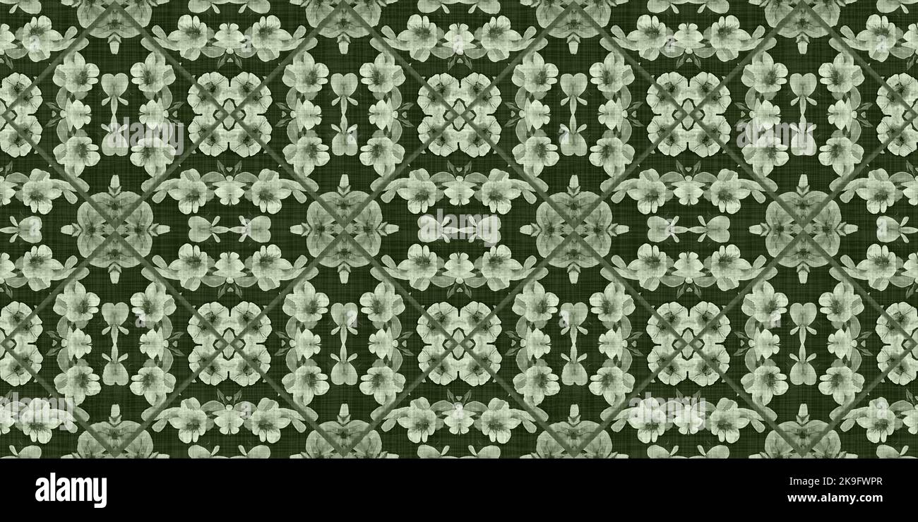 Wildflower green rustic damask seamless border. Geometric antique ...