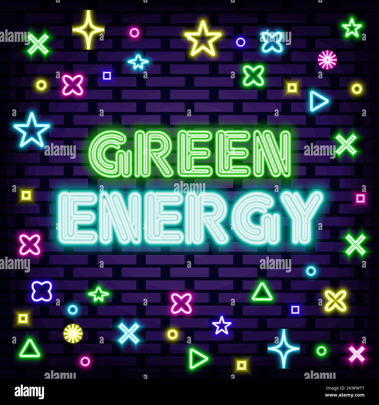 Green energy Neon quote. On brick wall background. Announcement neon ...