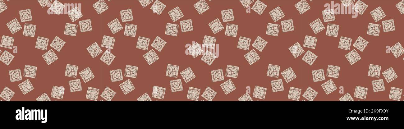 Hand drawn retro block print seamless border. Vector vintage design for ...