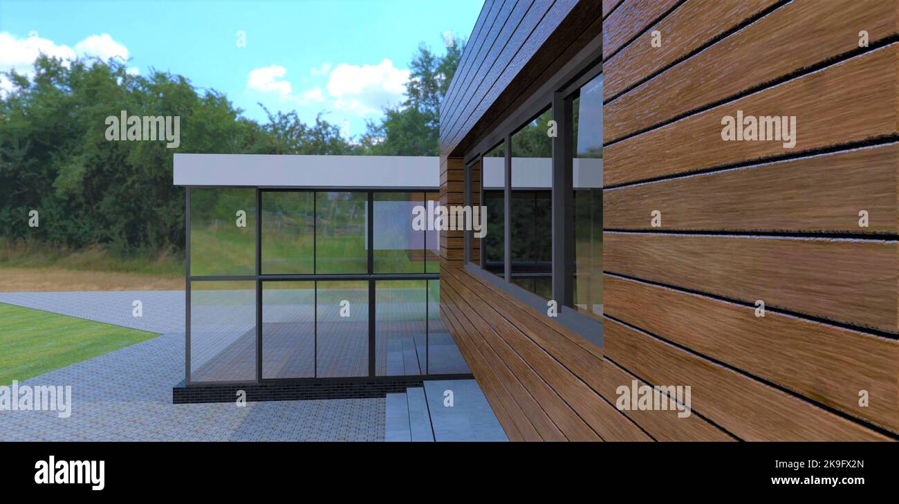 Combined decoration of the facade of a modern building built according ...