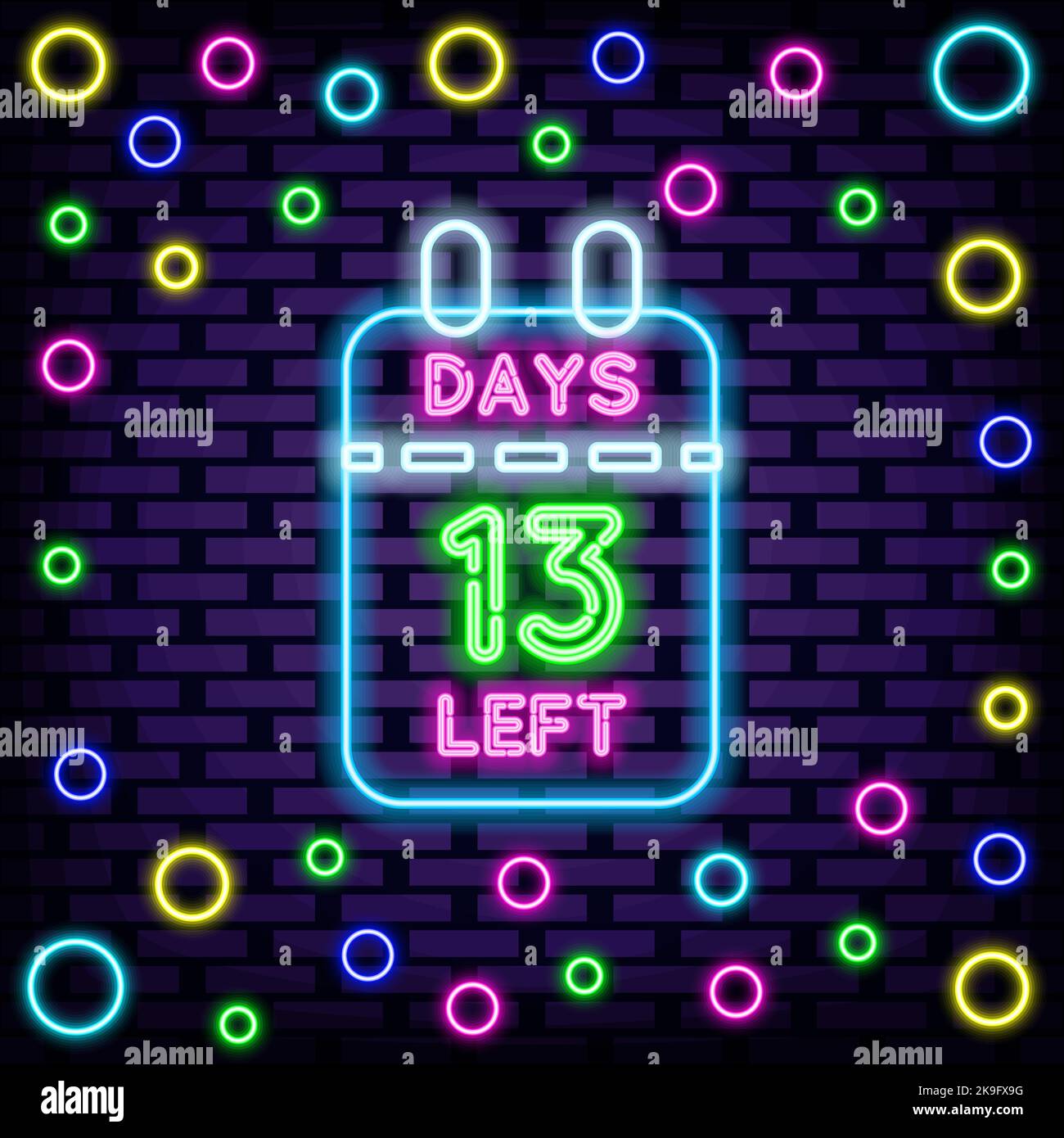 13 Days Left Neon sign. Bright signboard. Announcement neon signboard ...