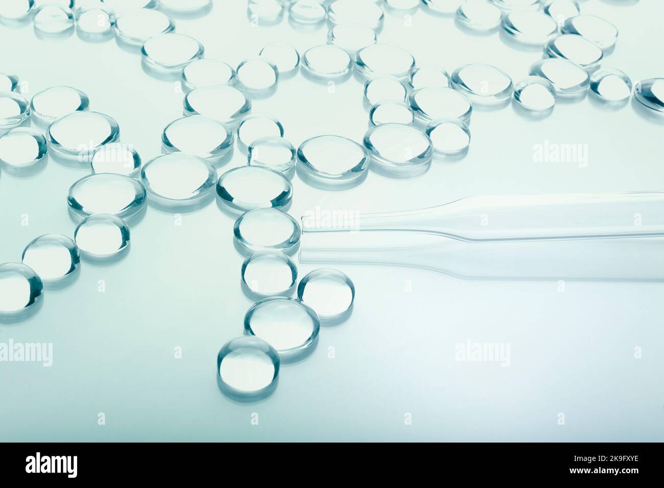 Glass model of molecules. Chemical laboratory research. Cosmetic ...