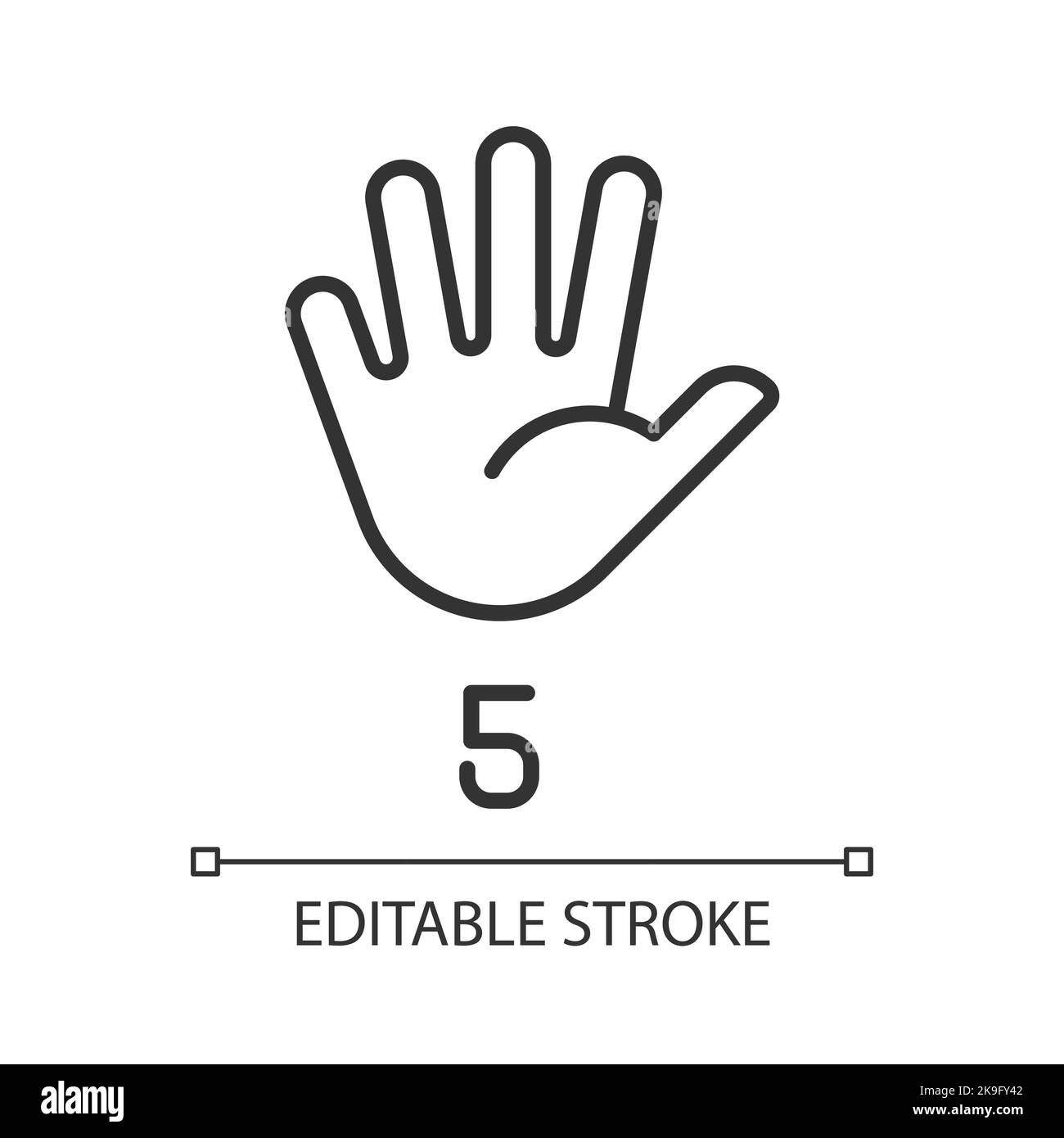 Digit five in American sign language pixel perfect linear icon Stock ...