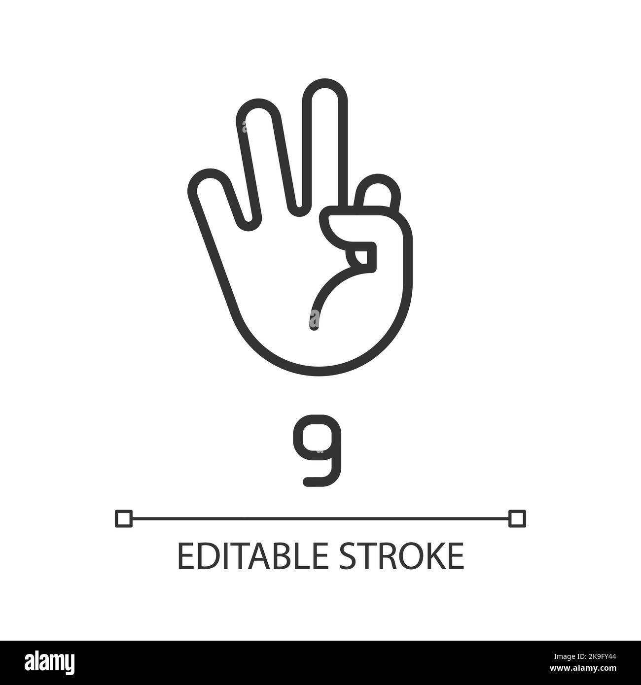 Signing digit nine in ASL pixel perfect linear icon Stock Vector Image ...