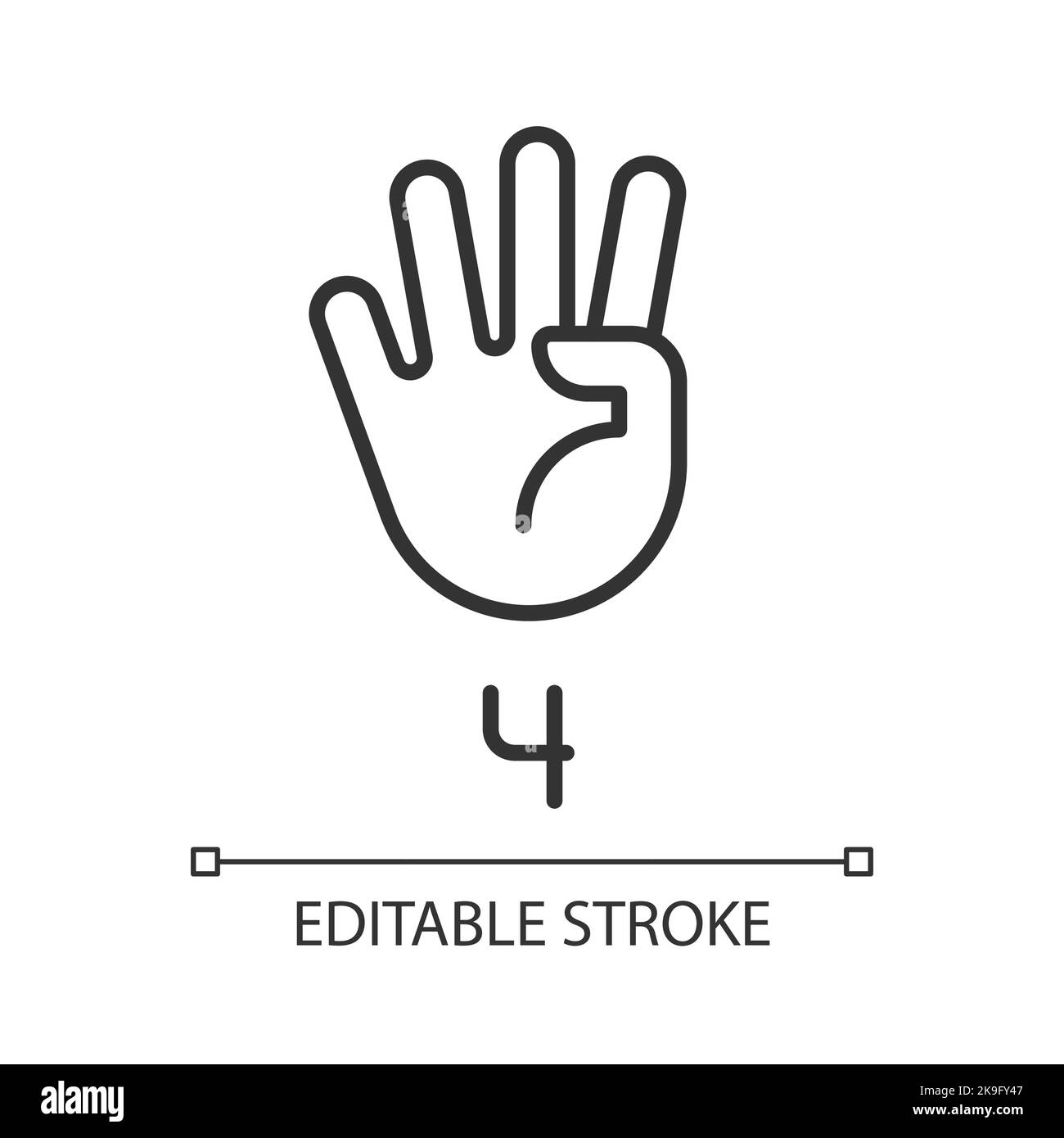 Digit four sign in ASL pixel perfect linear icon Stock Vector Image ...