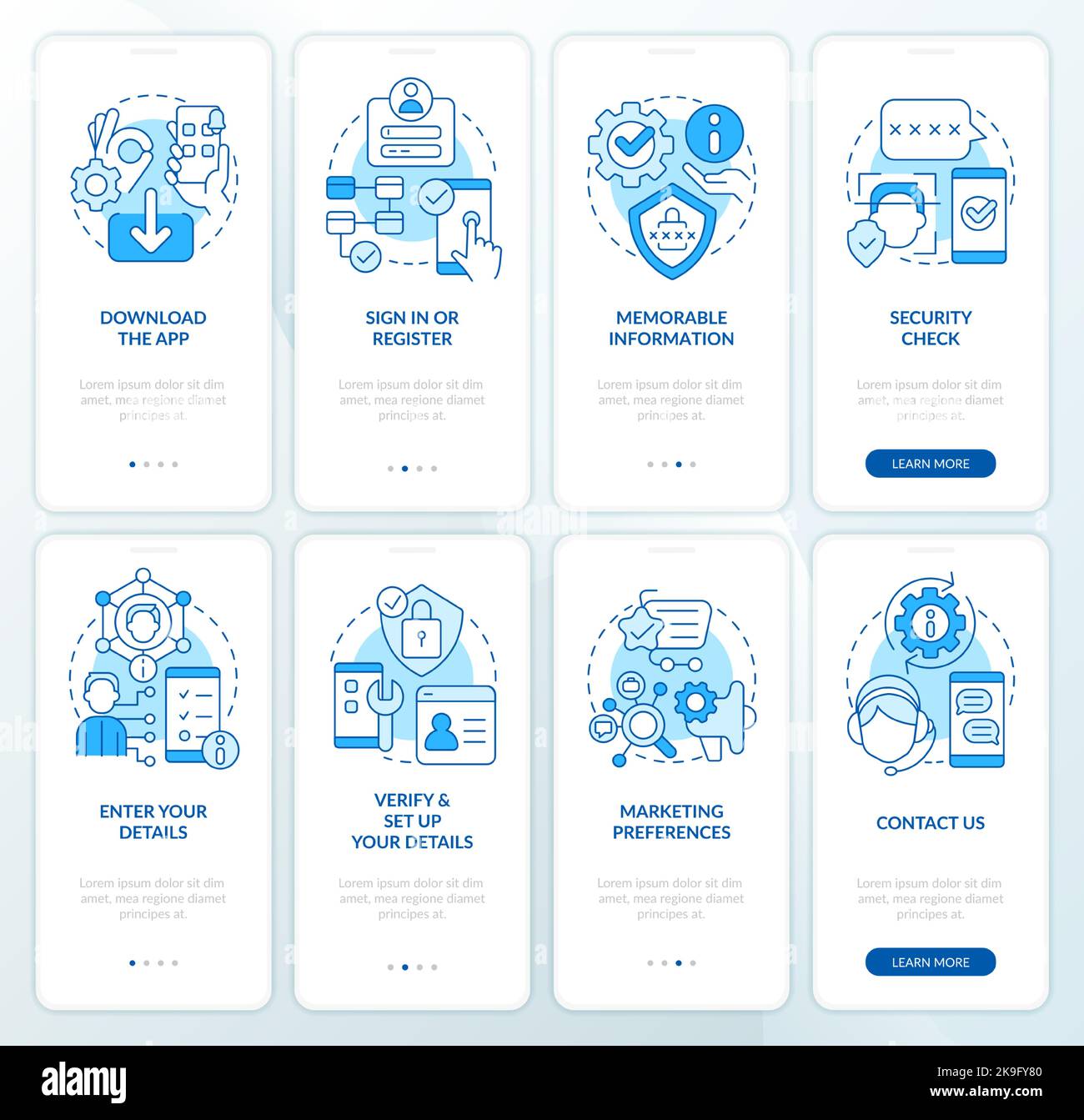 Online banking blue onboarding mobile app screen set Stock Vector Image ...