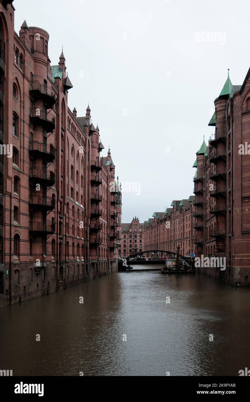 Hamburg, Germany - Sept 2022: Speicherstadt with old brick warehouse ...