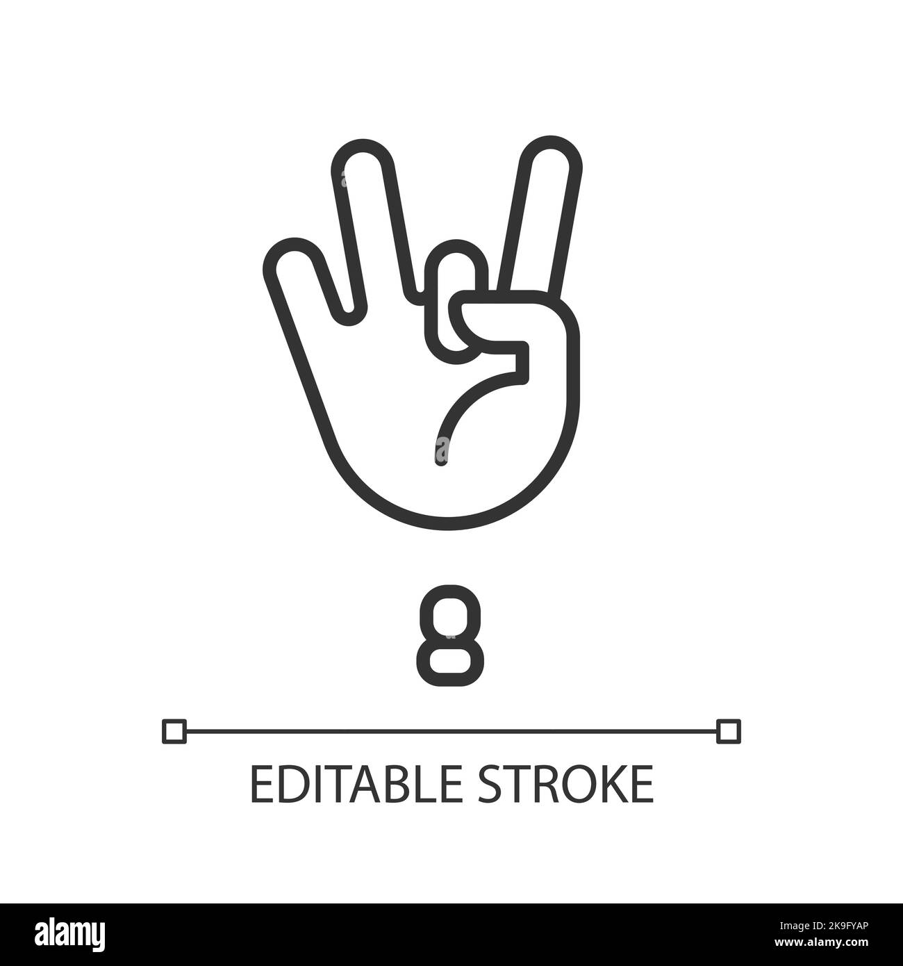 Digit eight sign in ASL pixel perfect linear icon Stock Vector Image ...