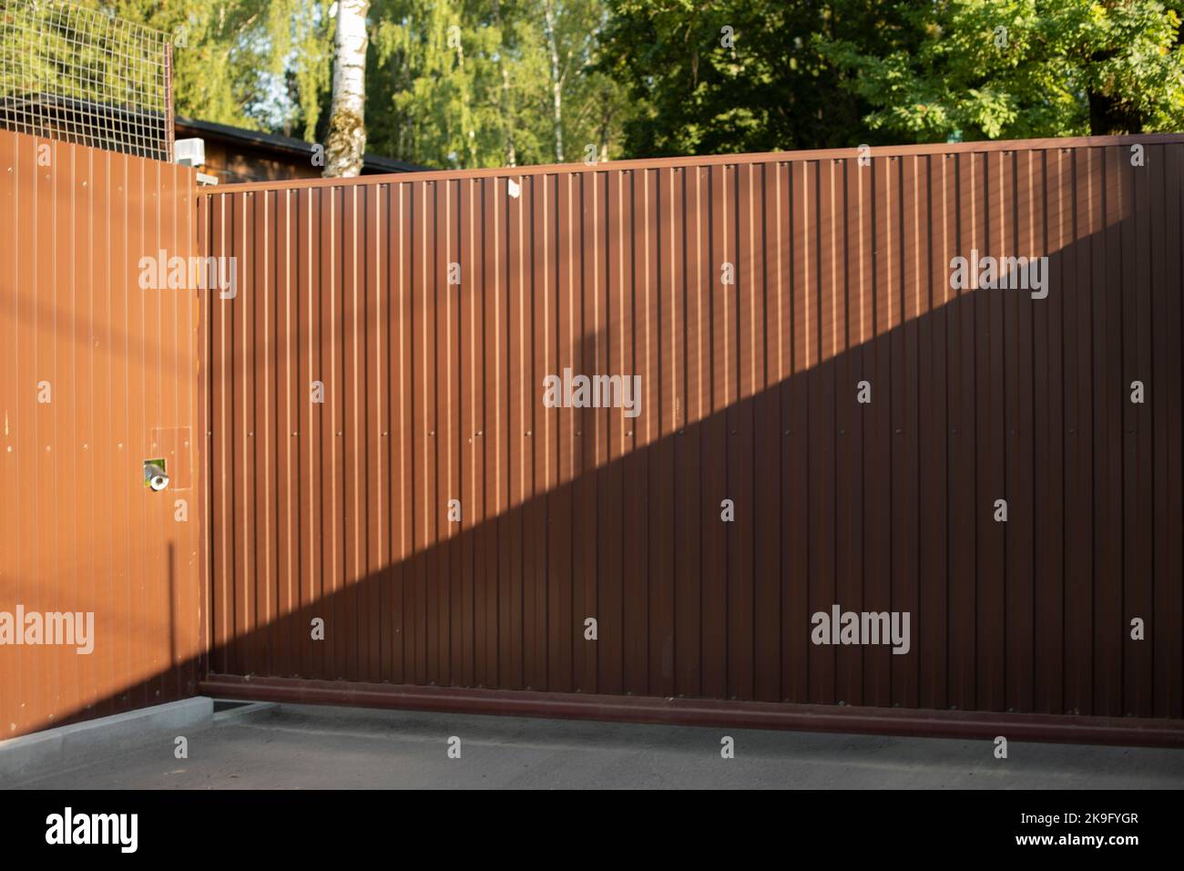 Fence in detail. Fence around house. Barrier for outsiders. Private ...