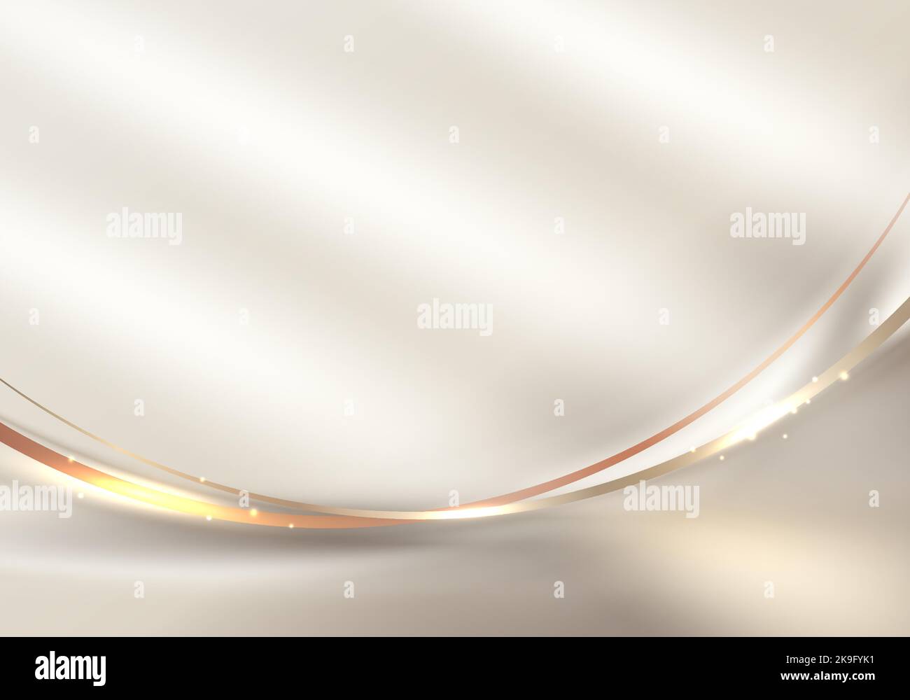 Abstract 3D elegant golden curved lines and light sparking on clean ...