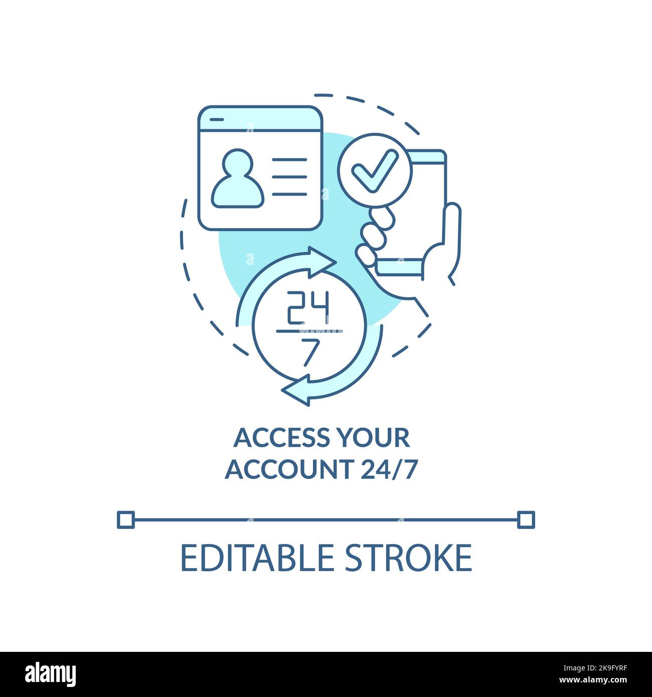 Around the clock account access turquoise concept icon Stock Vector ...