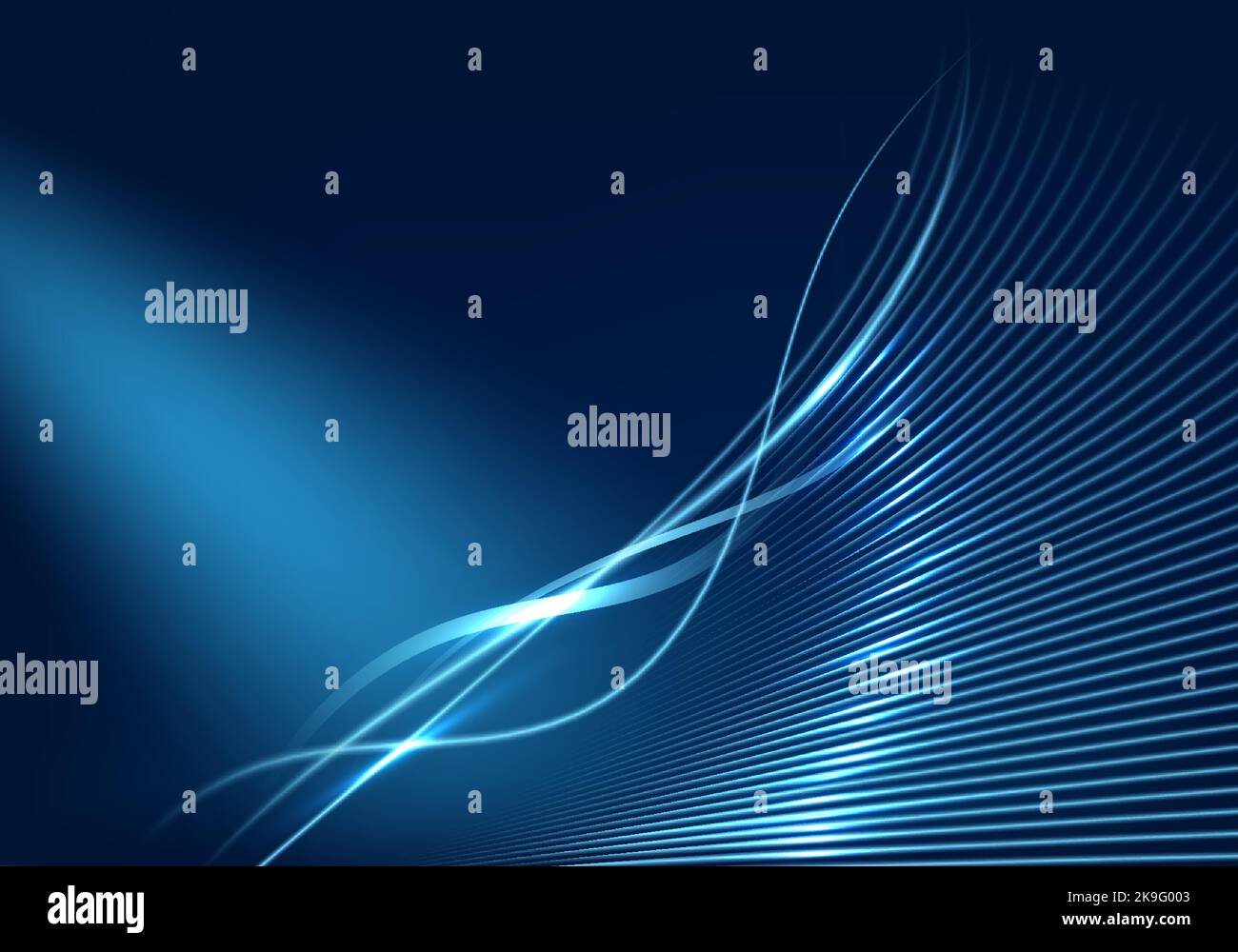 Abstract technology concept blue glowing lines elements on dark blue ...