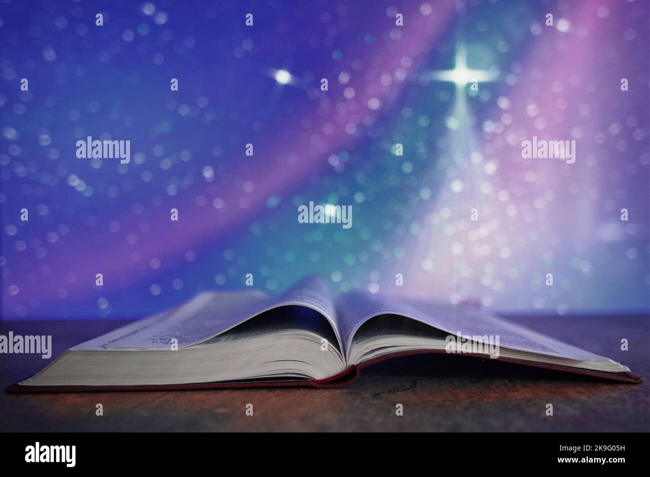 Concept Nativity Of Jesus - Scene With Open Bible Under Comet Star ...